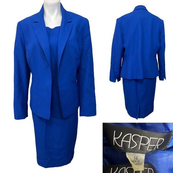 Kasper | Dresses | Kasper Dress With Jacket Plus Size 6 Blue Long ...